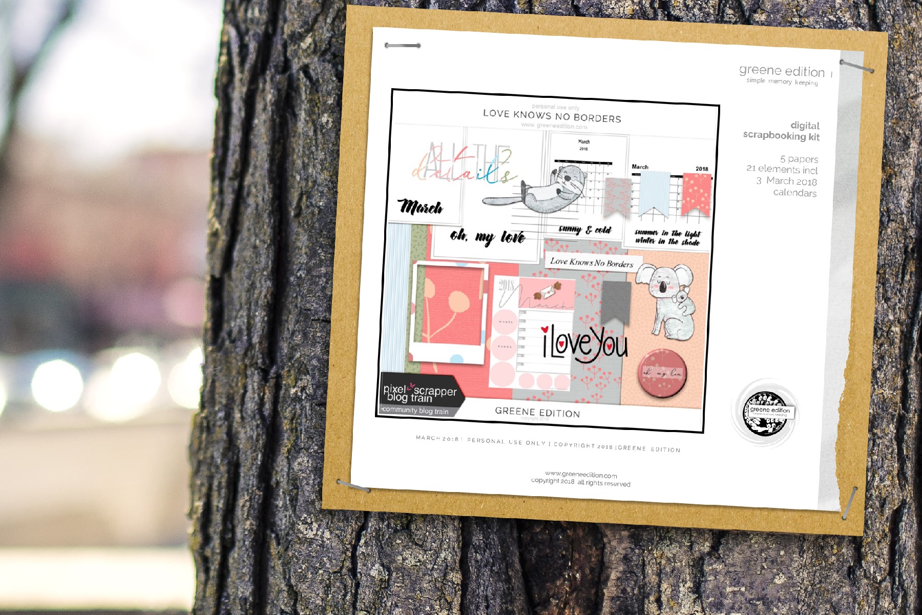 Free Digital Scrapbooking Kit - Love Knows No Borders - Greene Edition