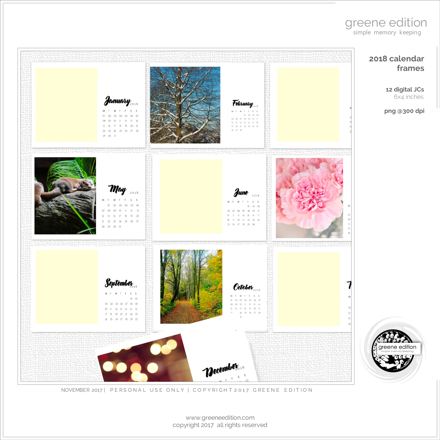 2018 Calendar Frames Freebie - Greene Edition